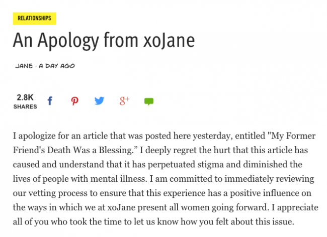 Everyone Angry Over That xoJane Piece Celebrating a Mentally Ill Woman ...