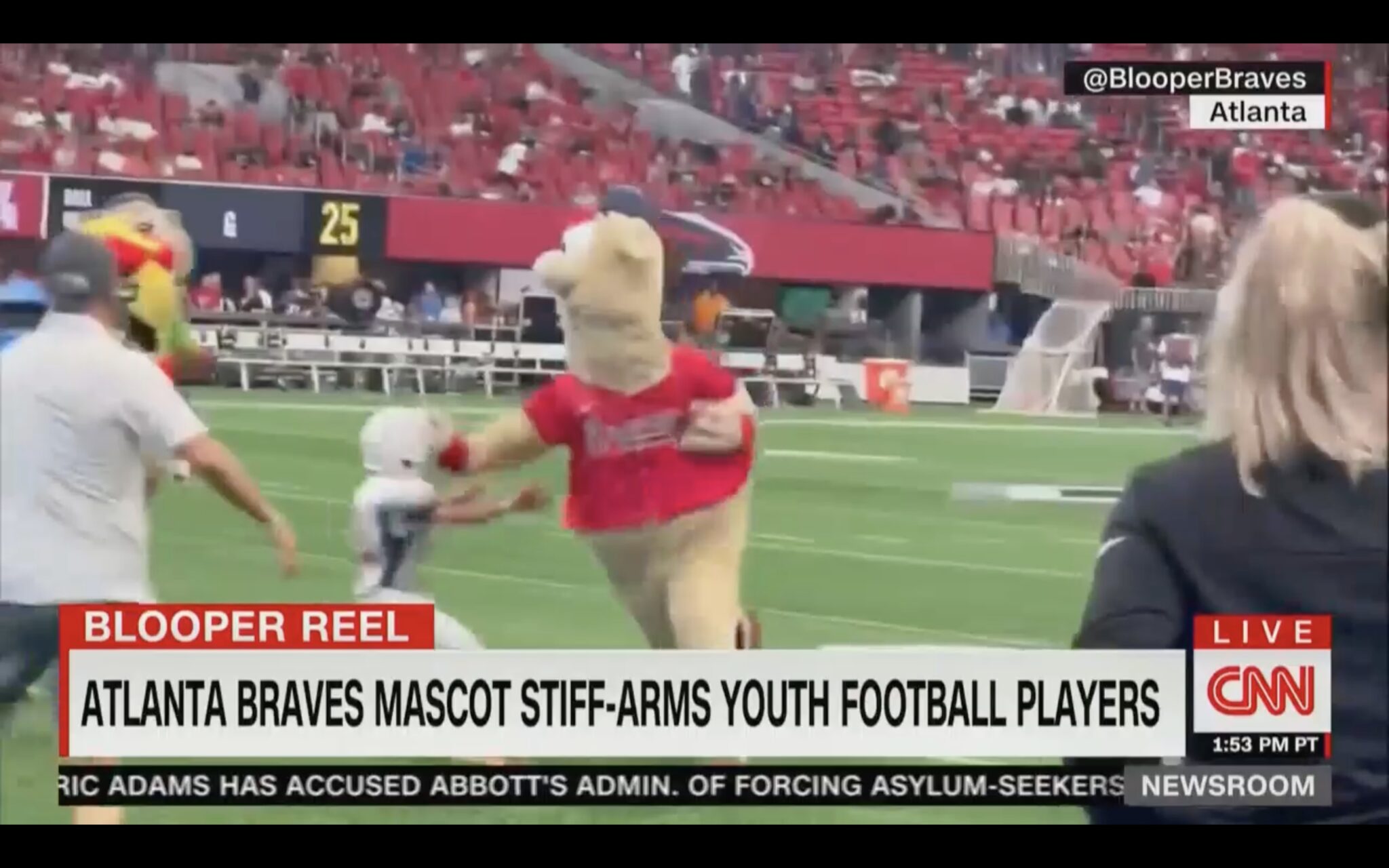 Atlanta Braves Mascot Stiff-Arms Kids at Halftime Show