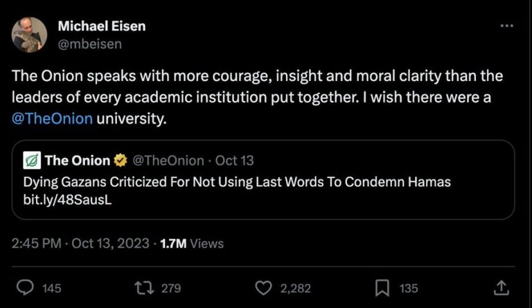 Jewish Editor Michael Eisen Fired Over The Onion Story on Gaza