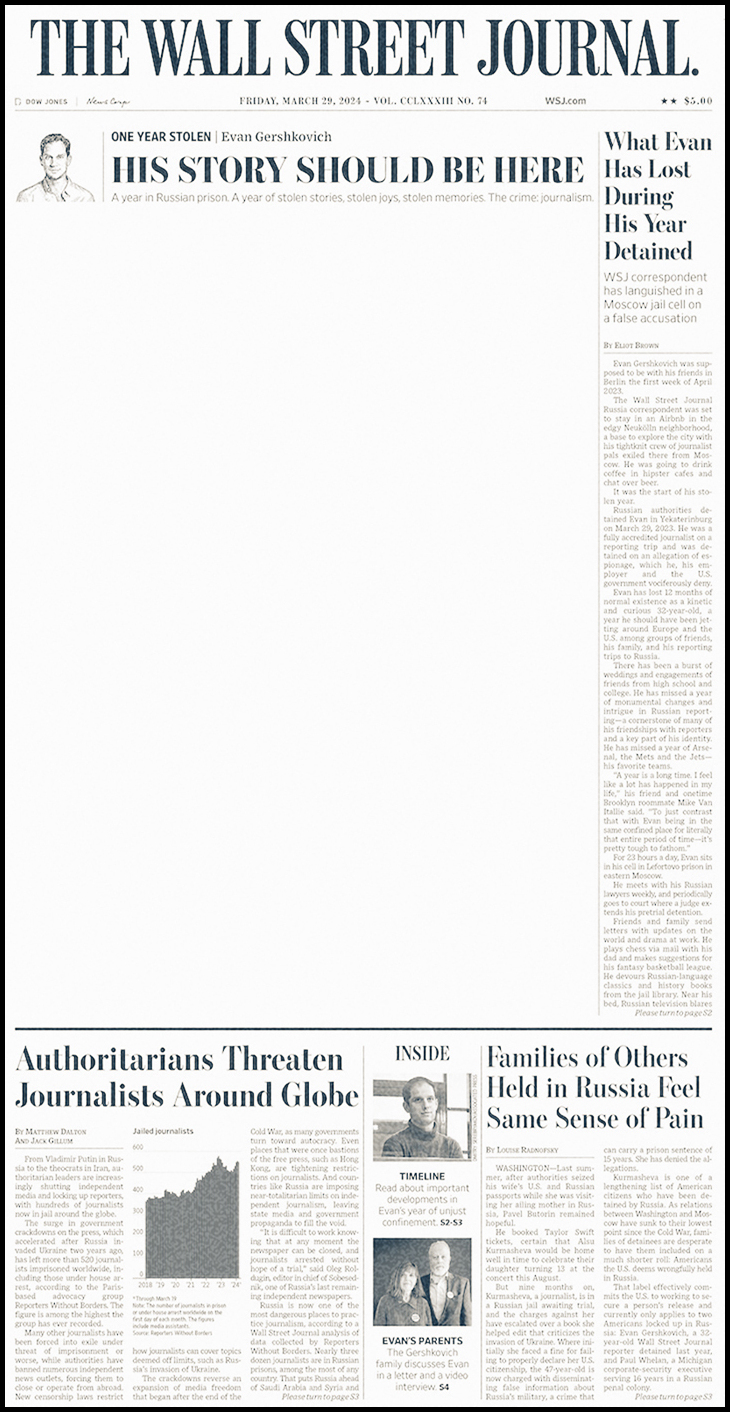 Wall Street Journal Marks Grim Evan Gershkovich Milestone