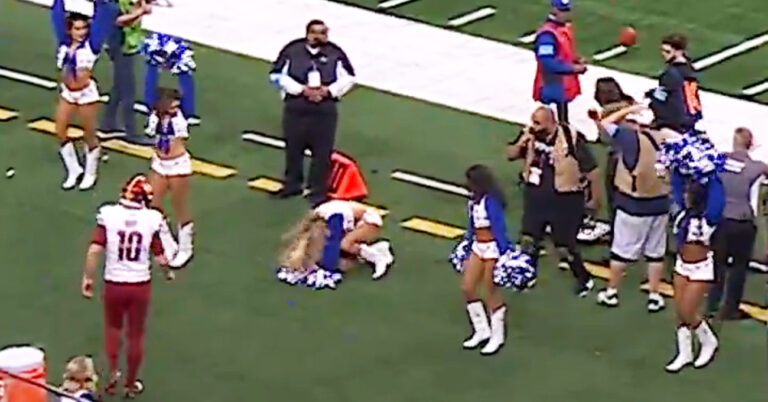 Dallas Cowboys Cheerleader Clobbered in Head by Errant Kick