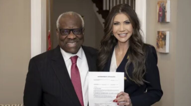 Clarence Thomas Swears Tardy Kristi Noem In at His House