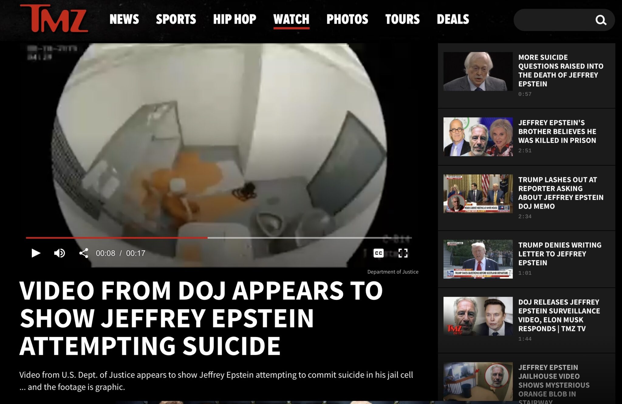 DOJ Releases Fake Jeffrey Epstein Suicide Video