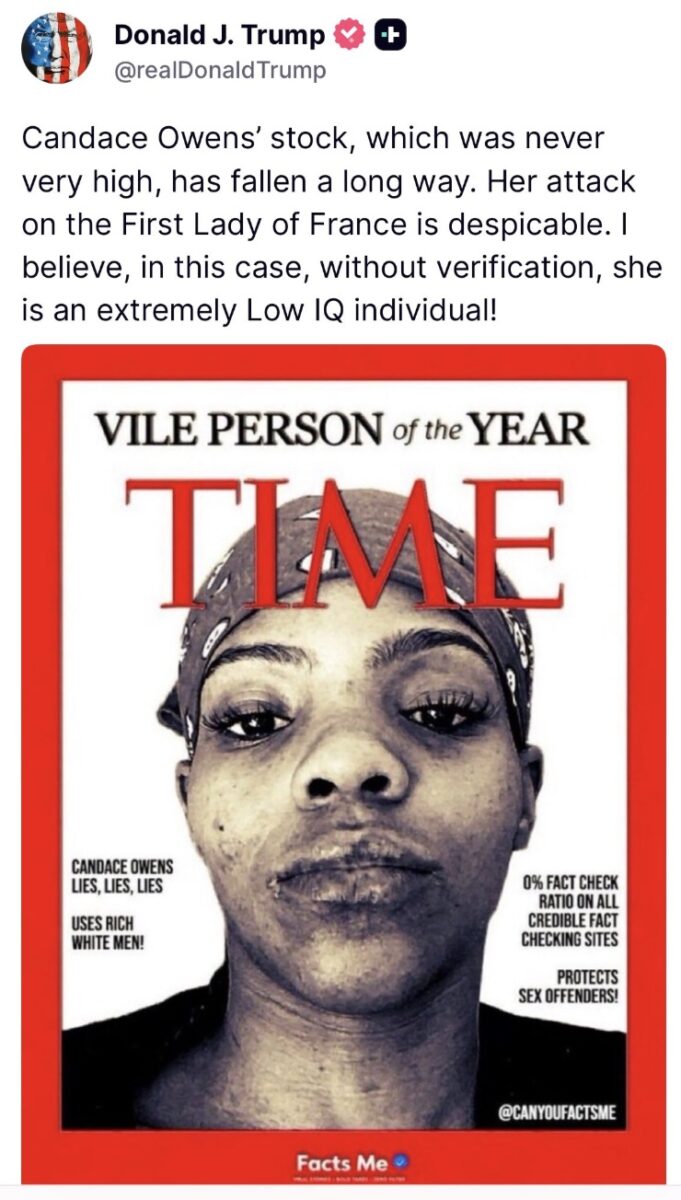 Trump Posts Fake Candace Owens ‘Vile Person of the Year’ Pic